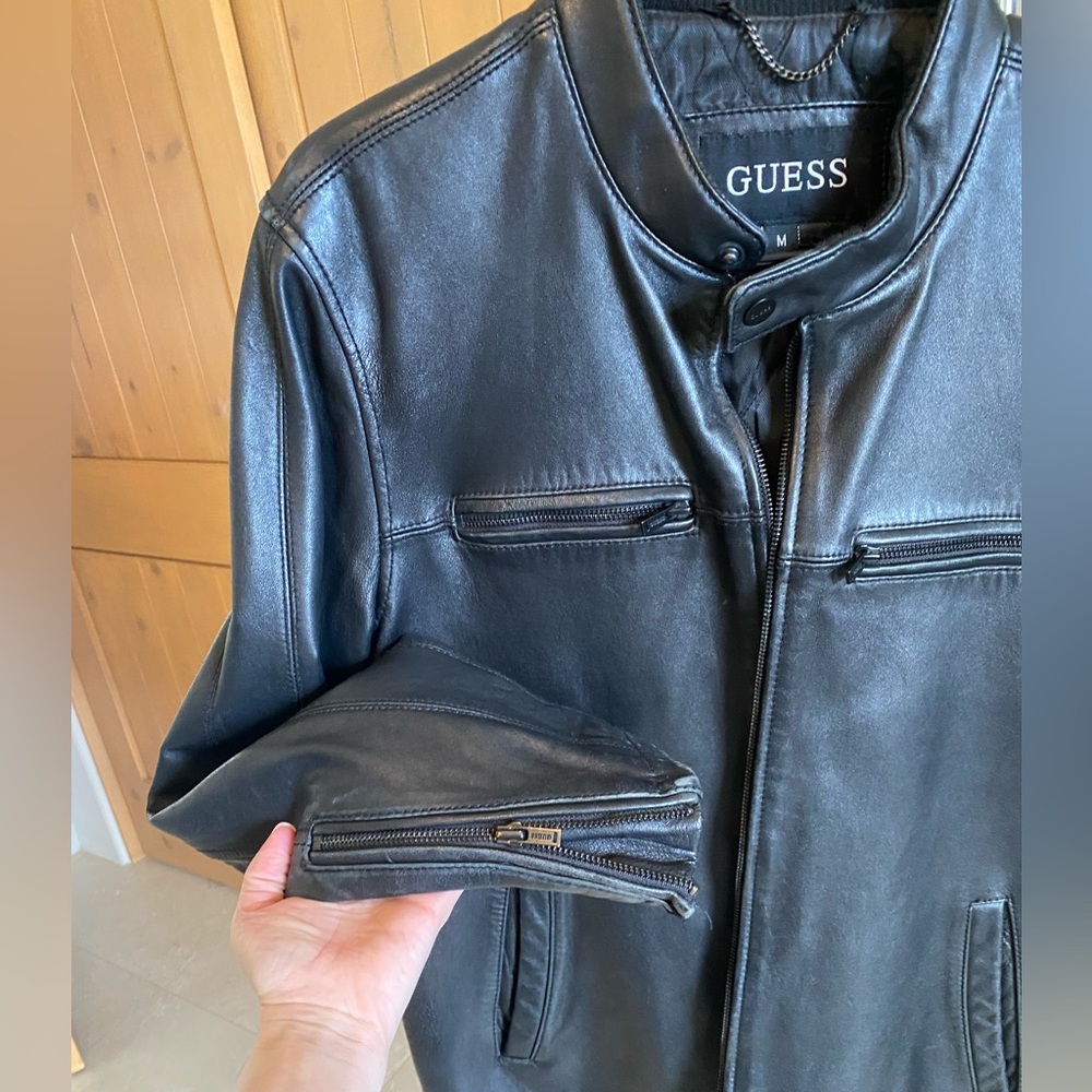 Mens Guess Genuine Leather Jacket - Gem